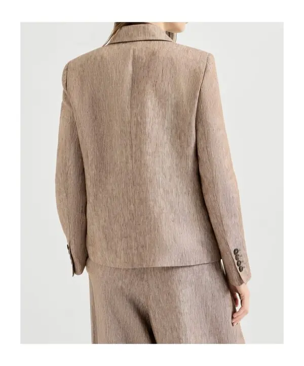 Brunello Cucinelli Linen Denim Double-breasted Blazer With Monili Embellishment