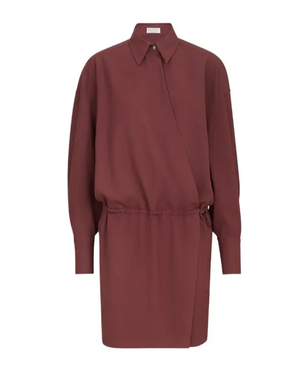 Brunello Cucinelli Virgin-wool Fluid Twill Shirt Dress With Monili - Wine