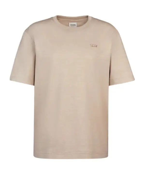TOD'S Short Sleeve Crewneck T-shirt With Chest Patch - Cream