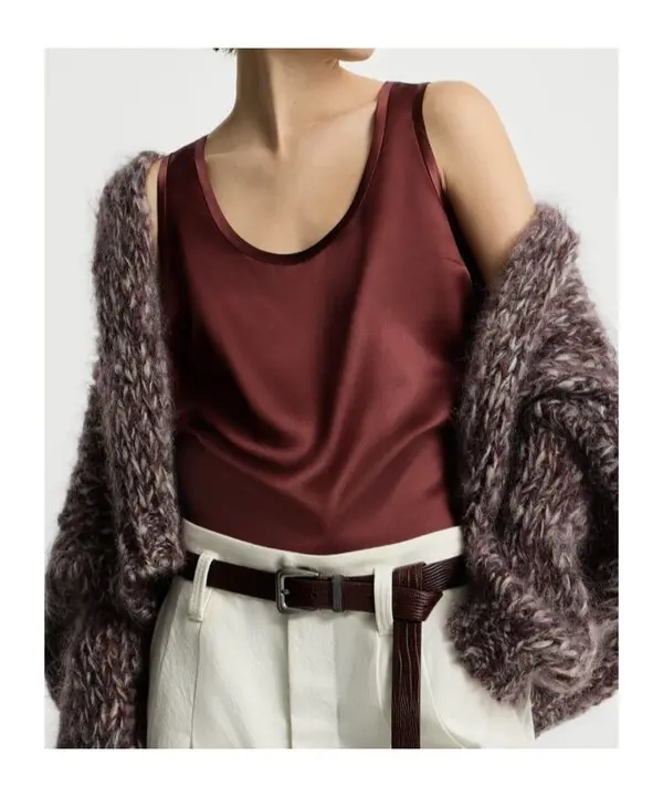 Brunello Cucinelli Stretch Silk Satin Sleeveless Top - Wine