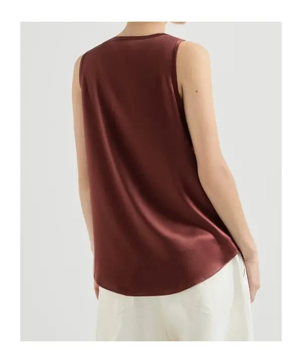 Brunello Cucinelli Stretch Silk Satin Sleeveless Top - Wine