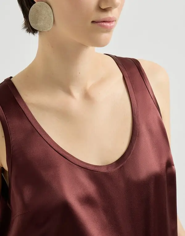 Brunello Cucinelli Stretch Silk Satin Sleeveless Top - Wine