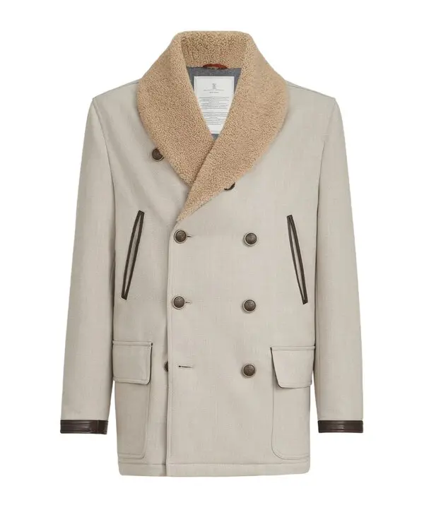 Brunello Cucinelli Wool And Cashmere Cavalry Coat With Thermore Padding And Shearling Collar