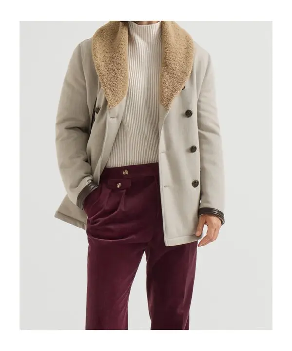 Brunello Cucinelli Wool And Cashmere Cavalry Coat With Thermore Padding And Shearling Collar