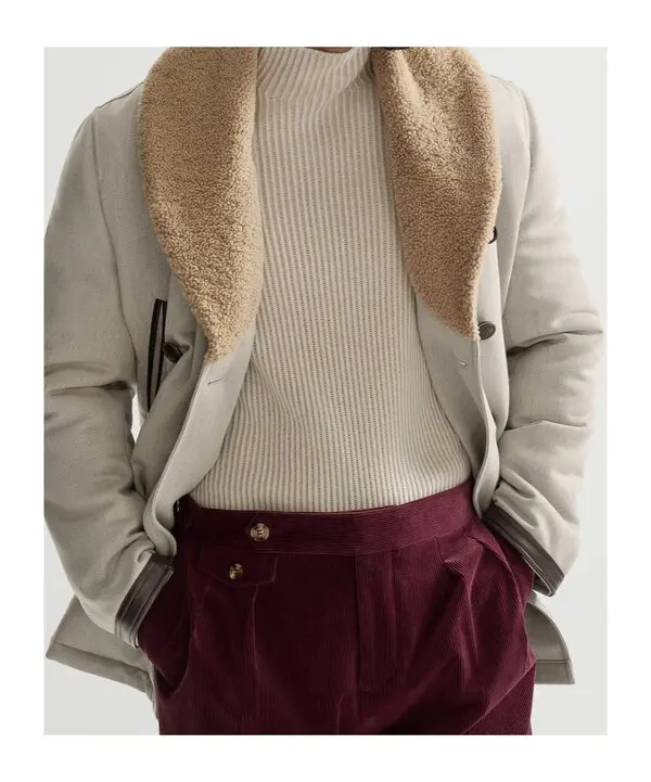 Brunello Cucinelli Wool And Cashmere Cavalry Coat With Thermore Padding And Shearling Collar