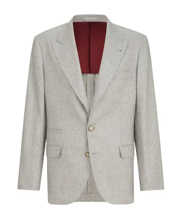 Brunello Cucinelli Silk And Cashmere Cavalry Tweed Deconstructed Blazer With Large Peak Lapels