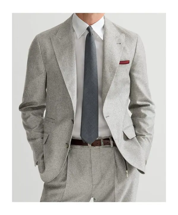 Brunello Cucinelli Silk And Cashmere Cavalry Tweed Deconstructed Blazer With Large Peak Lapels