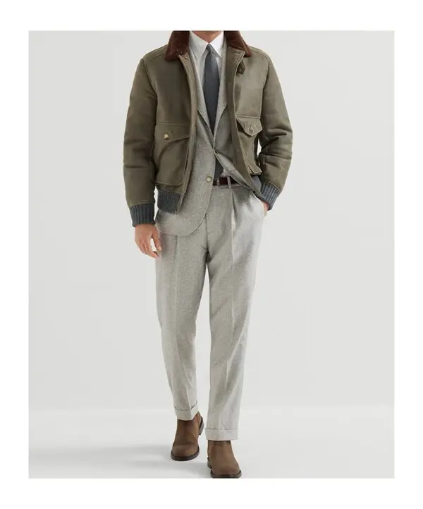 Brunello Cucinelli Silk And Cashmere Cavalry Tweed Deconstructed Blazer With Large Peak Lapels