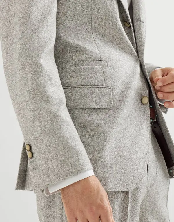 Brunello Cucinelli Silk And Cashmere Cavalry Tweed Deconstructed Blazer With Large Peak Lapels