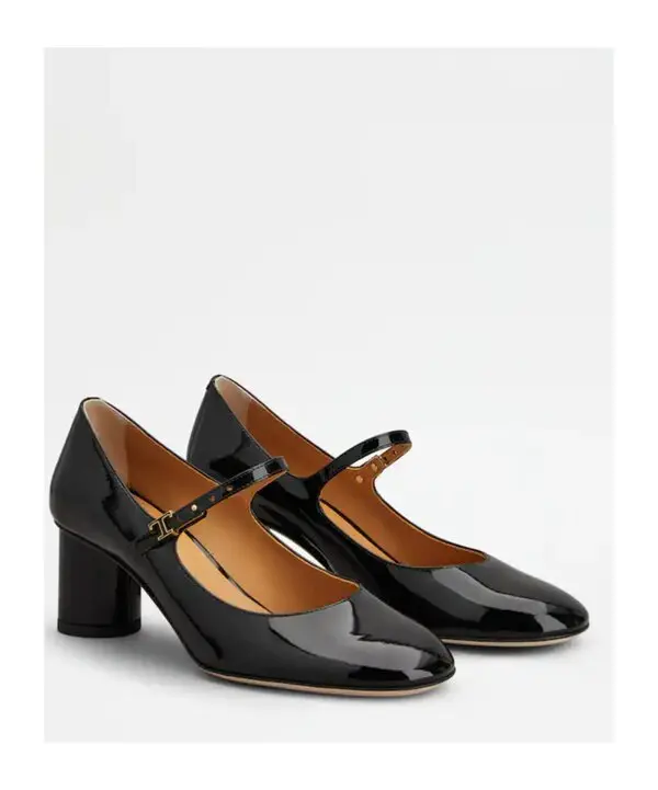 TOD'S Patent Calfskin Mary Jane Pumps With T-buckle
