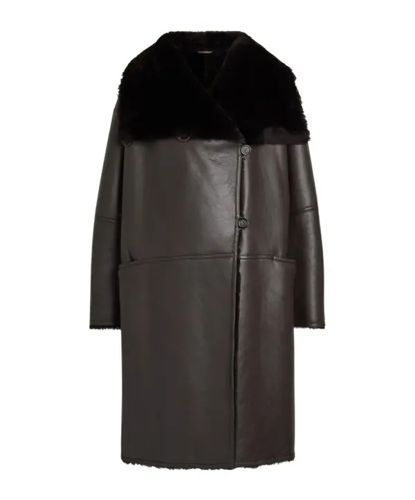 TOTEME Panelled Shearling Wrap Coat - Black