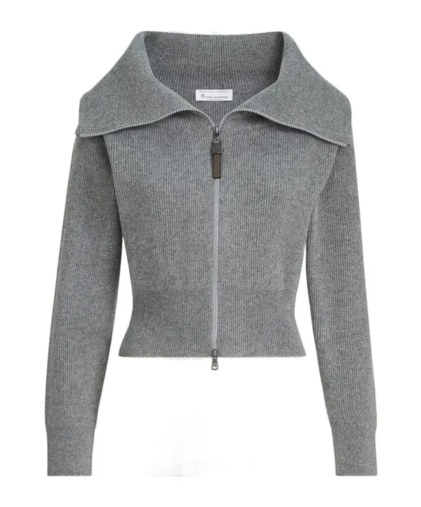 Brunello Cucinelli Cashmere And Alpaca Blend Ribbed Cardigan - Grey