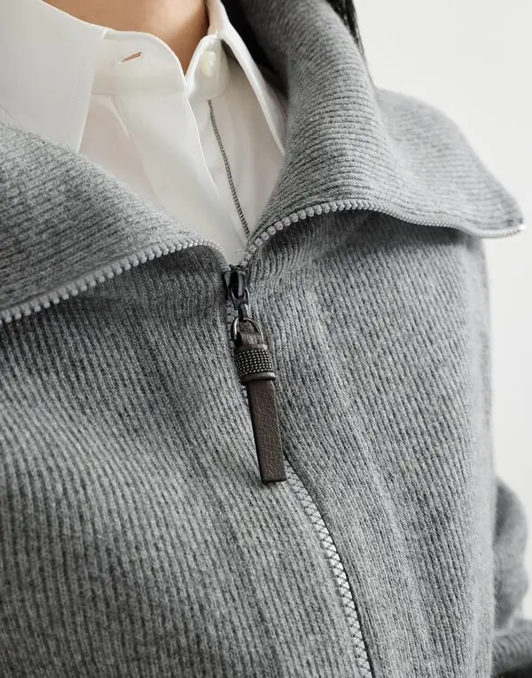 Brunello Cucinelli Cashmere And Alpaca Blend Ribbed Cardigan - Grey
