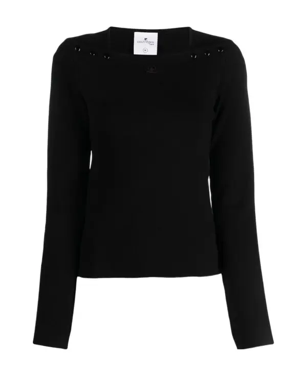 COURREGES Logo Embroidered Square Neck Sweatshirt