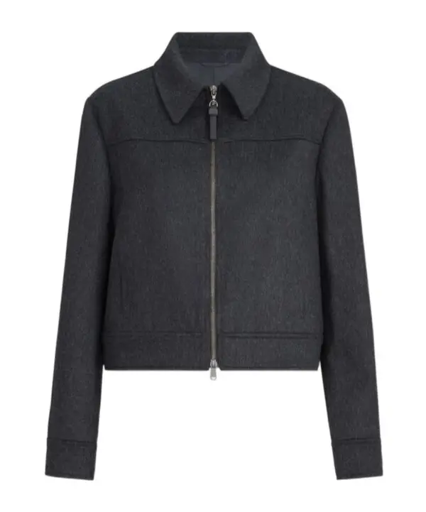 Brunello Cucinelli Wool Flannel Zip-up Jacket With Monili Detail - Black