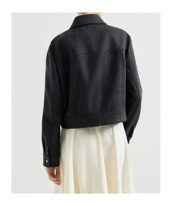 Brunello Cucinelli Wool Flannel Zip-up Jacket With Monili Detail - Black