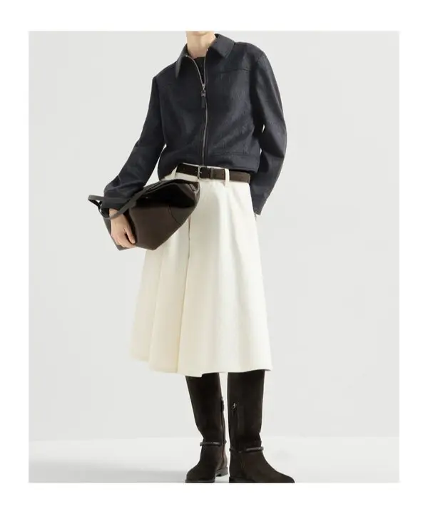 Brunello Cucinelli Wool Flannel Zip-up Jacket With Monili Detail - Black