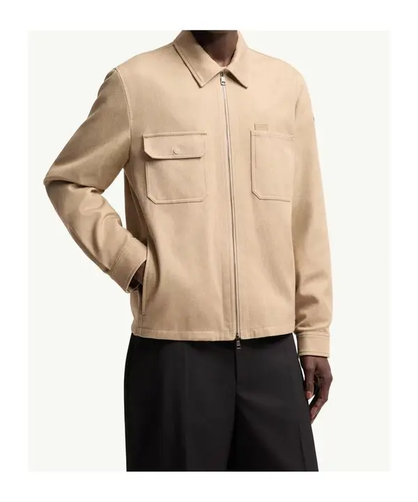 Moncler Leather Logo Cotton Shirt Jacket
