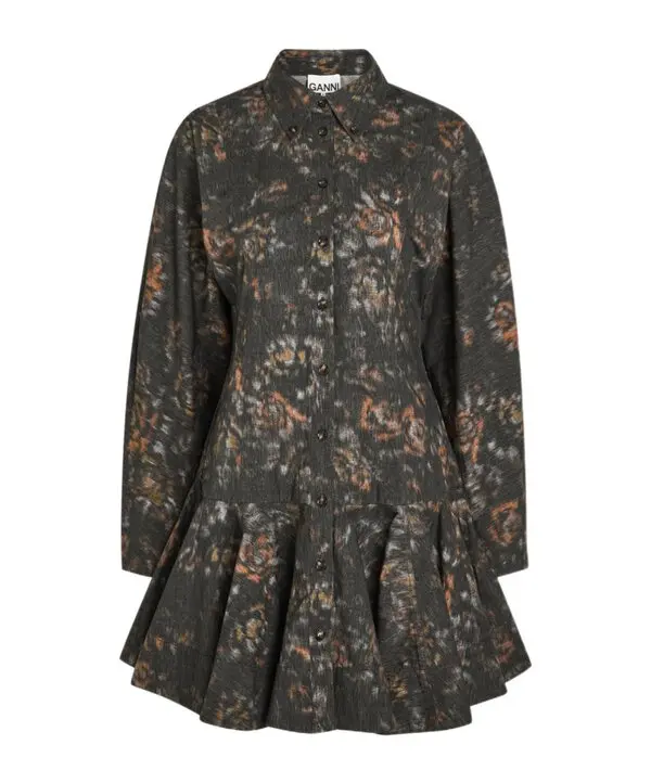 GANNI Printed Stretch-cotton Mini Shirt Dress