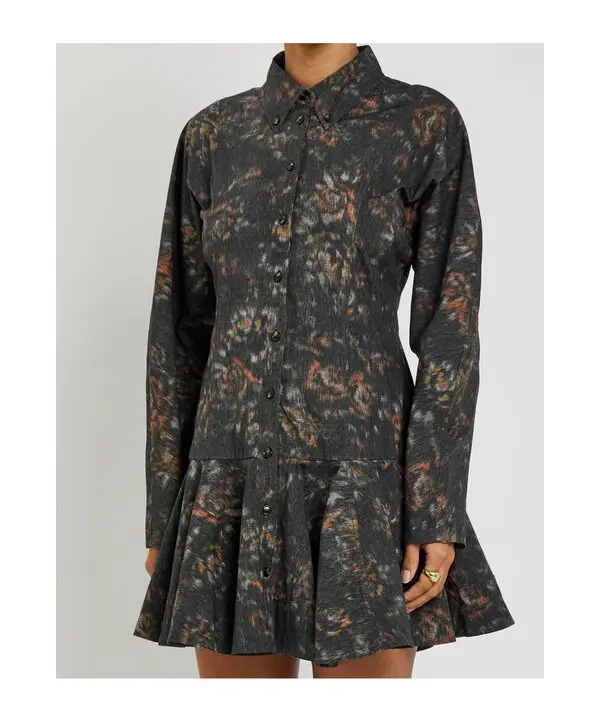 GANNI Printed Stretch-cotton Mini Shirt Dress