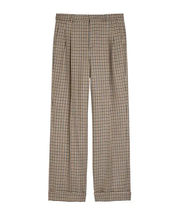 Valentino Garavani Houndstooth Straight-leg Wool Trousers - Nude