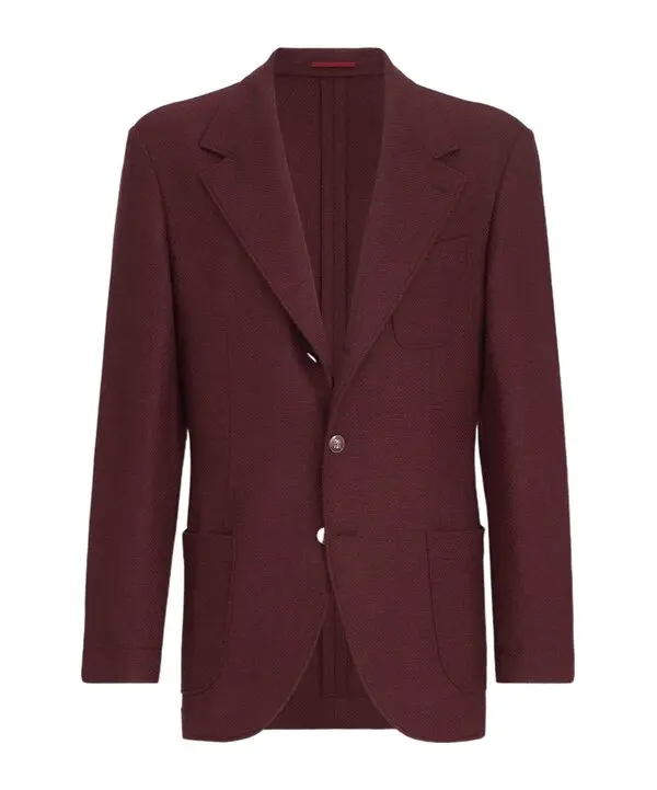 Brunello Cucinelli Cashmere Panama Deconstructed Blazer With Patch Pockets And Metal Buttons