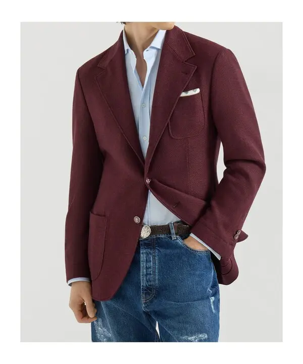 Brunello Cucinelli Cashmere Panama Deconstructed Blazer With Patch Pockets And Metal Buttons