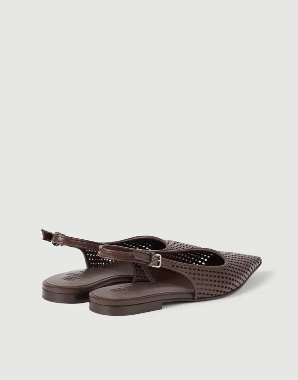 Brunello Cucinelli Calfskin Net Slingback Flats With Monili Ballet - Brown
