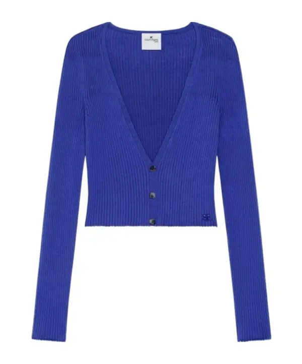 COURREGES Ribbed Knit Cropped Cardigan