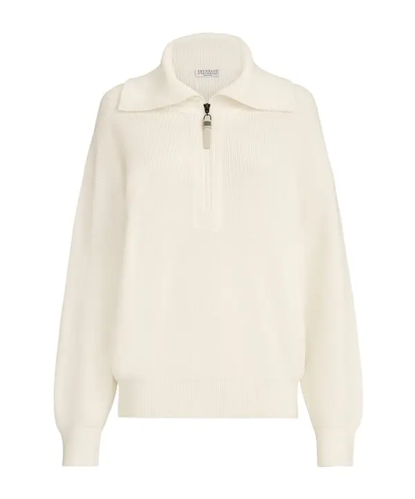 Brunello Cucinelli Cotton English Rib Half-zip Sweater - Panama