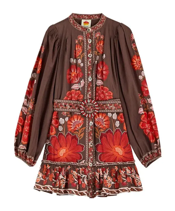 Farm Rio Gigi Floral-print Cotton-blend Mini Dress - Red