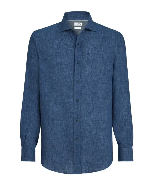 Brunello Cucinelli Délavé Linen Easy Fit Shirt With Spread Collar - Blue