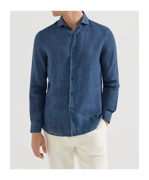 Brunello Cucinelli Délavé Linen Easy Fit Shirt With Spread Collar - Blue