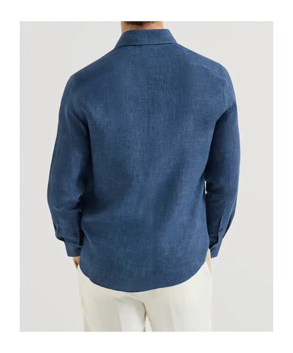 Brunello Cucinelli Délavé Linen Easy Fit Shirt With Spread Collar - Blue