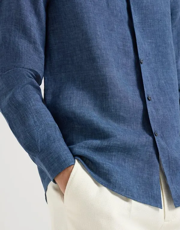 Brunello Cucinelli Délavé Linen Easy Fit Shirt With Spread Collar - Blue