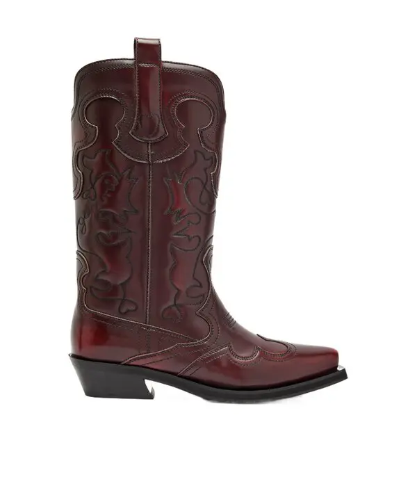 GANNI Faux Leather Mid-calf Western Boots