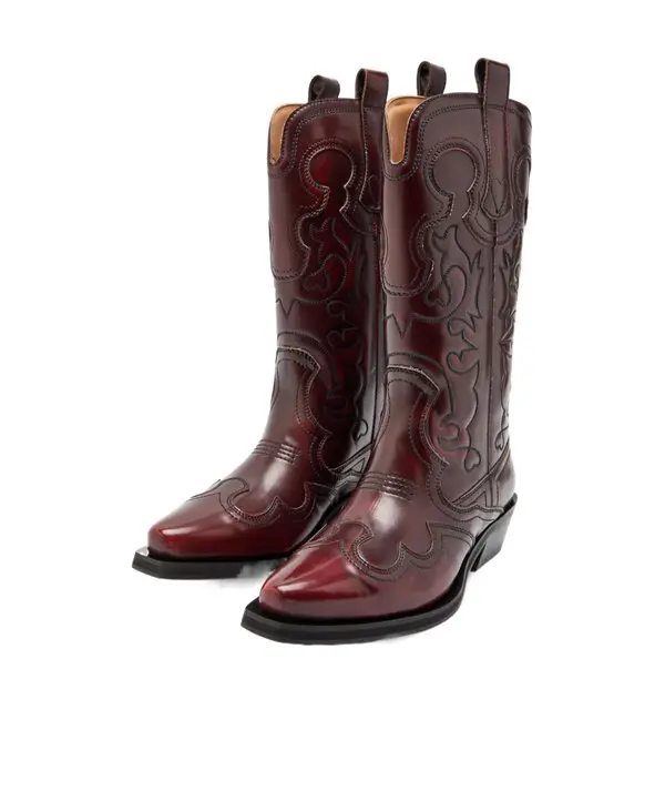 GANNI Faux Leather Mid-calf Western Boots