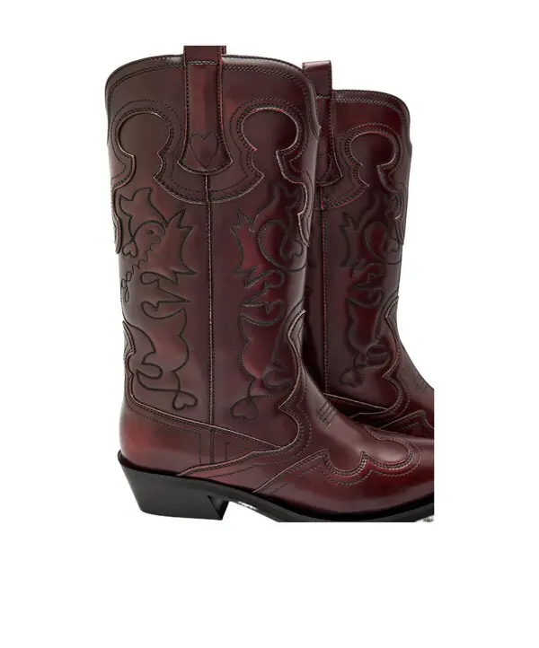 GANNI Faux Leather Mid-calf Western Boots