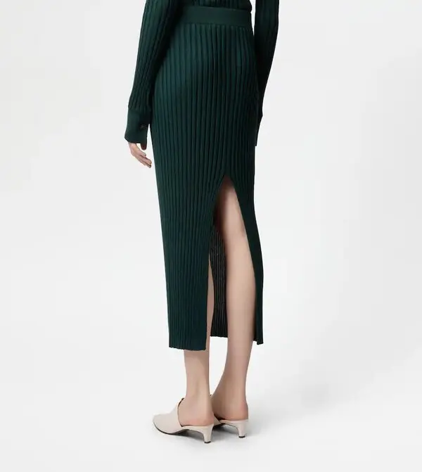 TOD'S Ribbed Knit Midi Skirt - Green