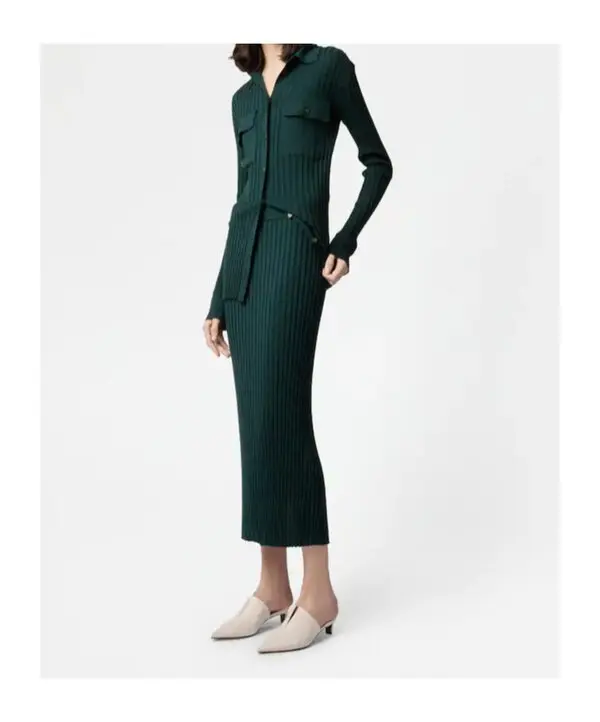 TOD'S Ribbed Knit Midi Skirt - Green