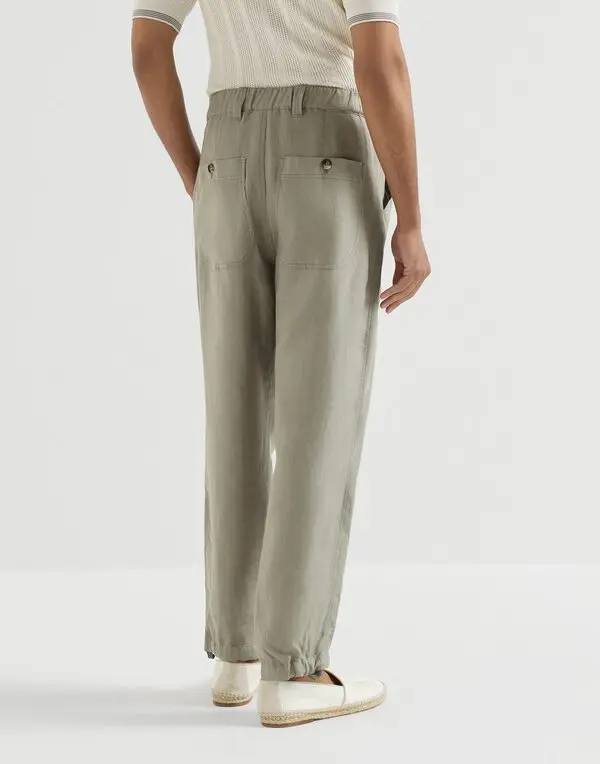 Brunello Cucinelli Linen Micro Chevron Drawstring Trousers