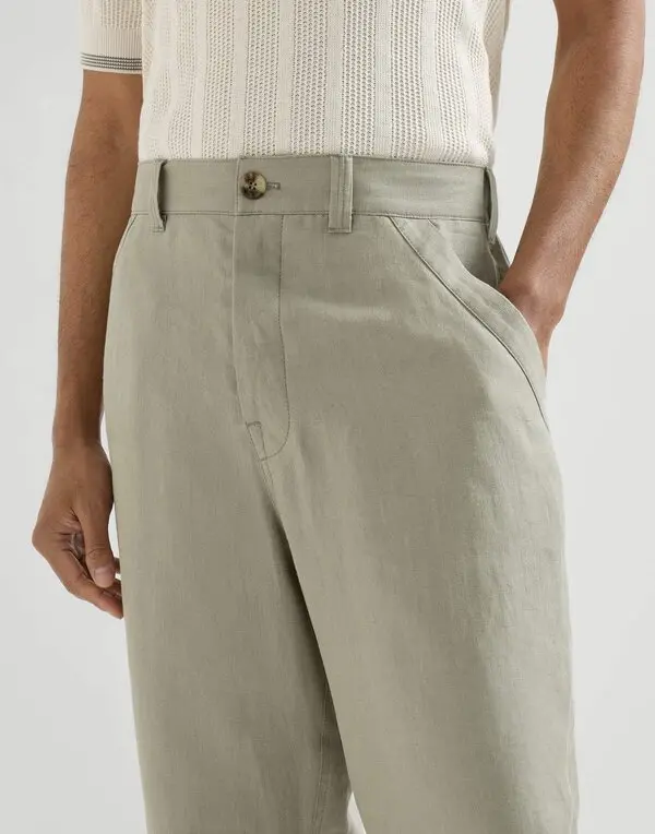 Brunello Cucinelli Linen Micro Chevron Drawstring Trousers