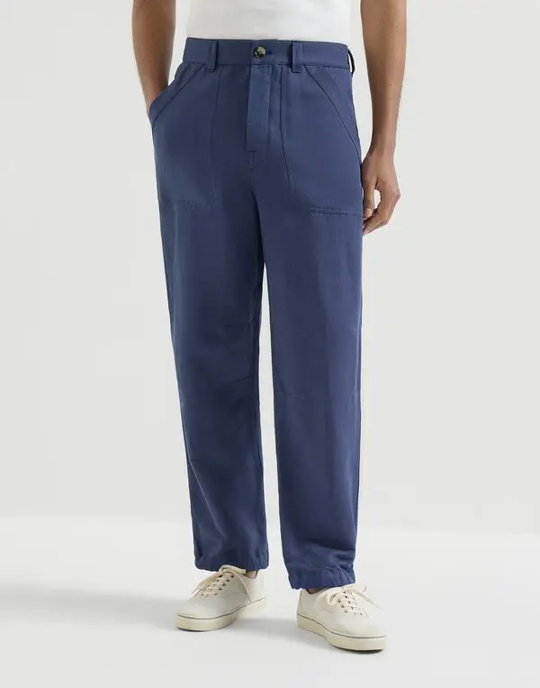 Brunello Cucinelli Linen And Cotton Drill Trousers With Patch Pockets And Drawstring