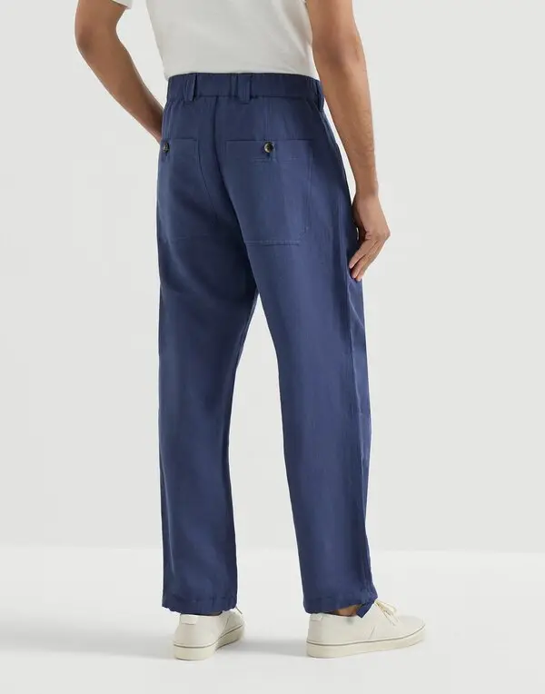 Brunello Cucinelli Linen And Cotton Drill Trousers With Patch Pockets And Drawstring