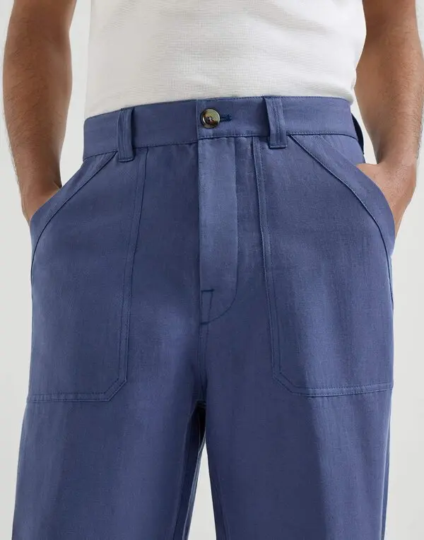 Brunello Cucinelli Linen And Cotton Drill Trousers With Patch Pockets And Drawstring