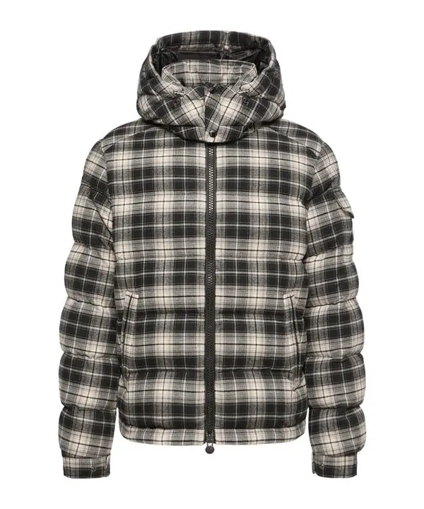 Moncler Airor Hooded Down Jacket With Plaid Pattern