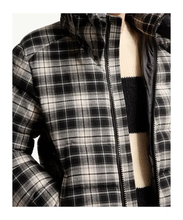 Moncler Airor Hooded Down Jacket With Plaid Pattern