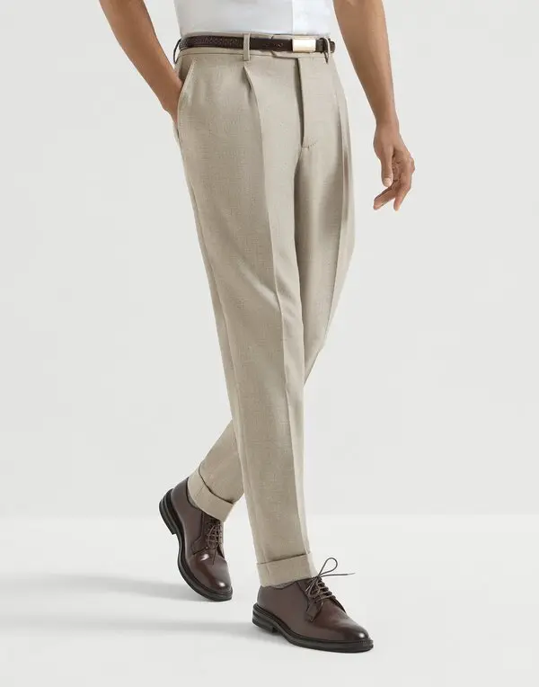 Brunello Cucinelli Virgin-wool Mouliné-twill Trousers With Pleat