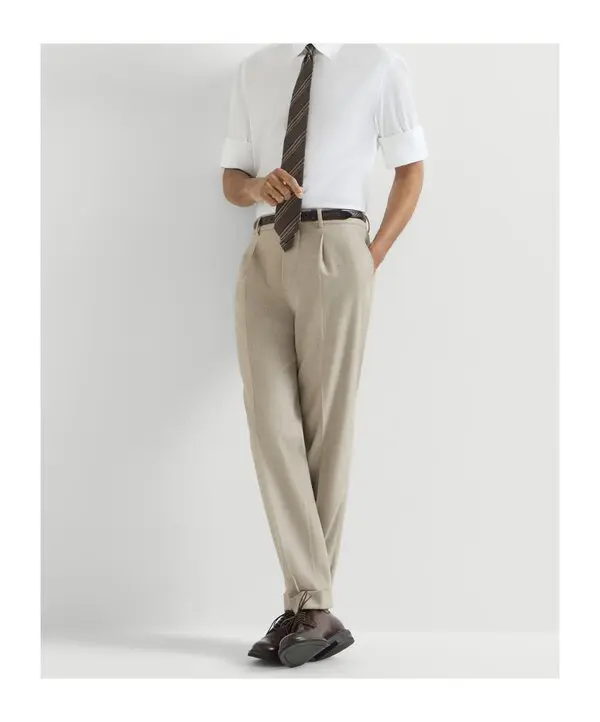 Brunello Cucinelli Virgin-wool Mouliné-twill Trousers With Pleat
