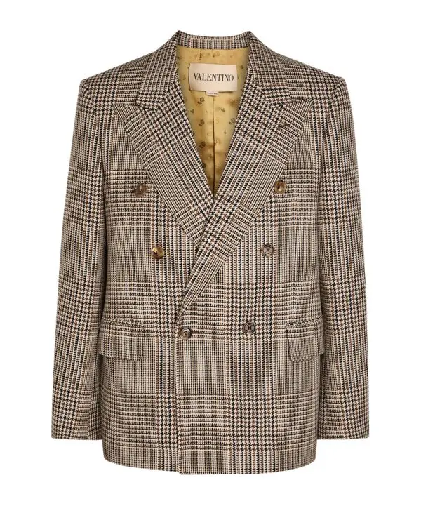 Valentino Garavani Houndstooth Double-breasted Wool Blazer